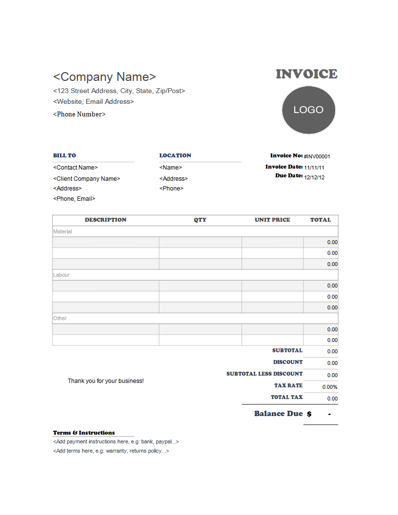 Free Construction Invoice Templates